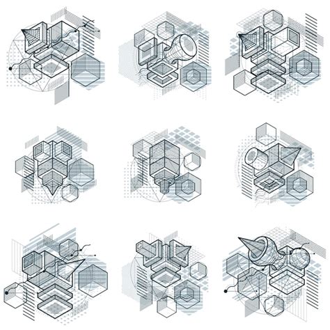 premium vector isometric abstract backgrounds with linear dimensional