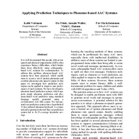 Applying Prediction Techniques To Phoneme Based Aac Systems Acl Anthology