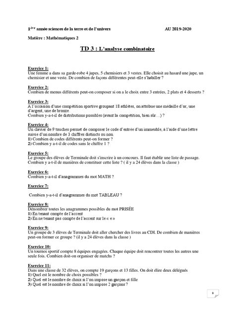 Analyse Combinatoire Td Pdf