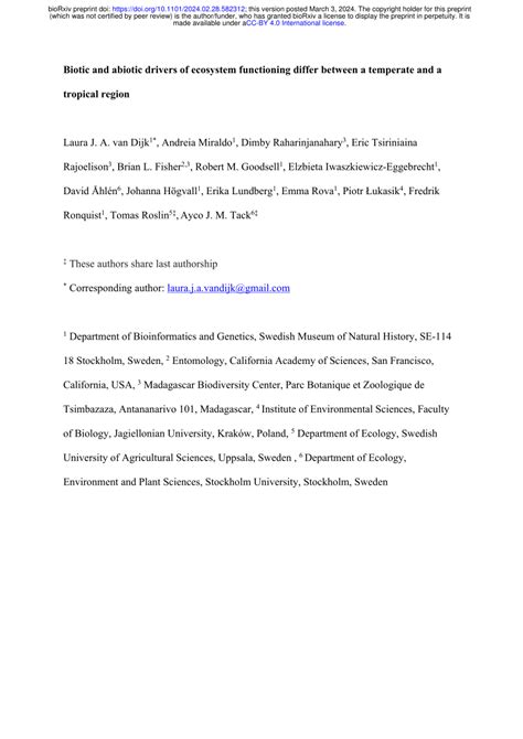 Pdf Biotic And Abiotic Drivers Of Ecosystem Functioning Differ Between A Temperate And A