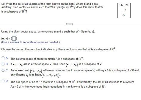 Solved Let W Be The Set Of All Vectors Of The Form Shown On Chegg