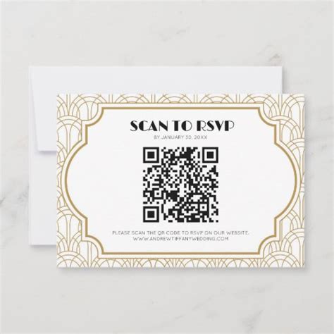 Art Deco Gatsby 1920s Wedding White Gold Qr Code Rsvp Card Zazzle