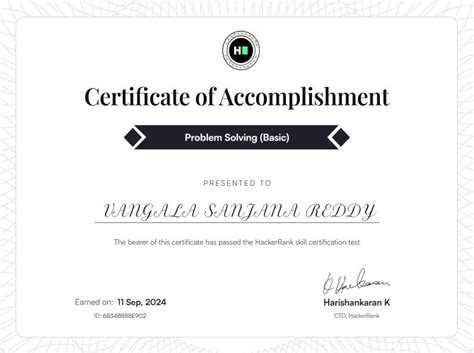 Sanjana Reddy On Linkedin Problemsolving Hackerrank Certification Achievement Learningjourney