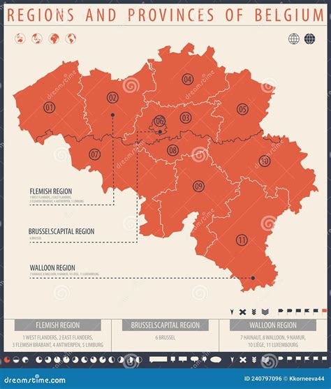 Infographics Map Of Belgium With Administrative Divisions Into Regions And Provinces Stock