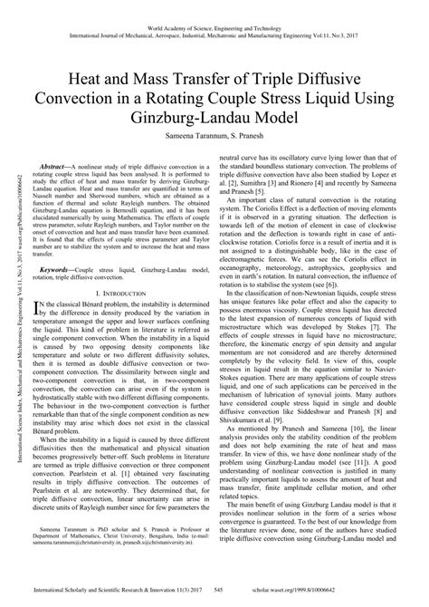 Pdf Heat And Mass Transfer Of Triple Diffusive Convection In A