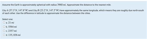 Solved Assume The Earth Is Approximately Spherical With