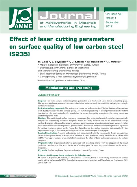 Pdf Effect Of Laser Cutting Parameters On Surface Quality Of Low