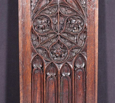 Antique French Gothic Revival Panel Highly Carved Solid Oak Wood Early