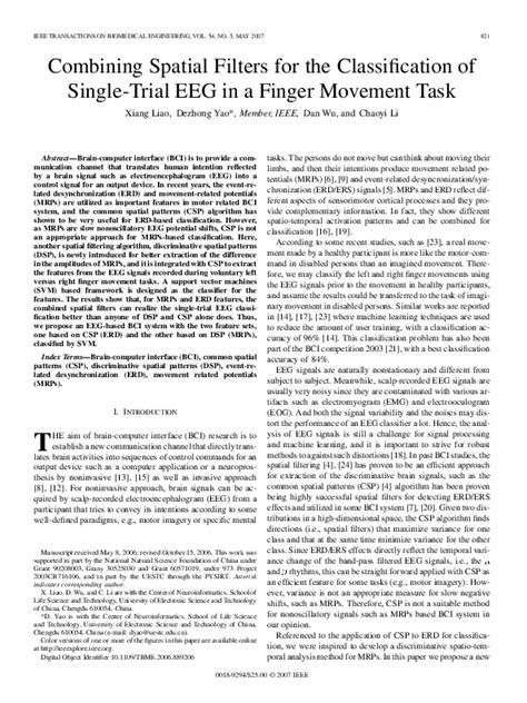Pdf Combining Spatial Filters For The Classification Of Single Trial