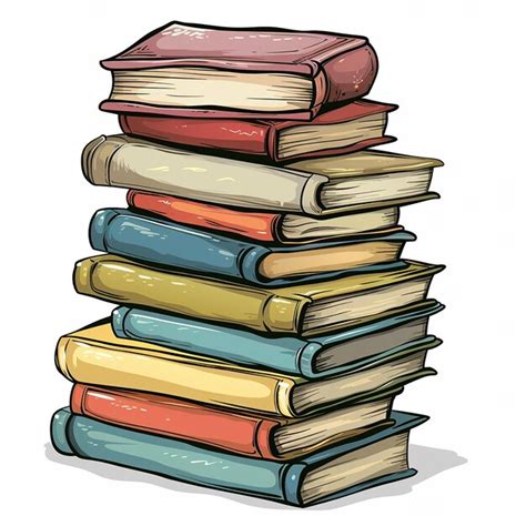 2d Cartoon Skewed Stack Of Books On White Background Premium Ai