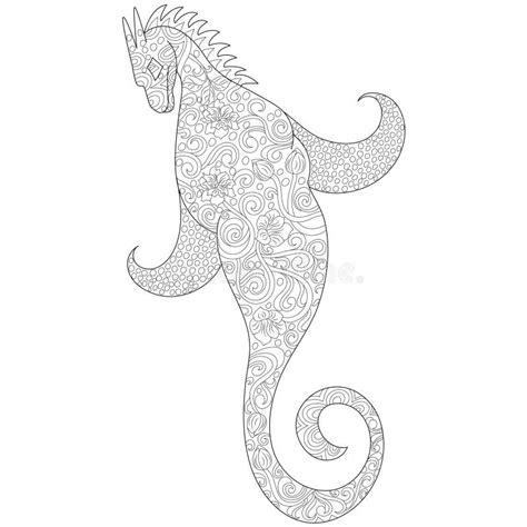 Stylized Sea Dragon Illustration For Coloring Book Line Art