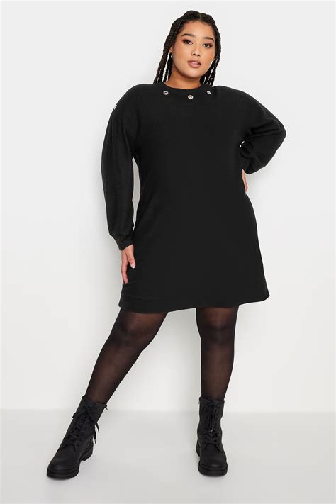 Yours Plus Size Black Eyelet Soft Touch Jumper Dress Yours Clothing