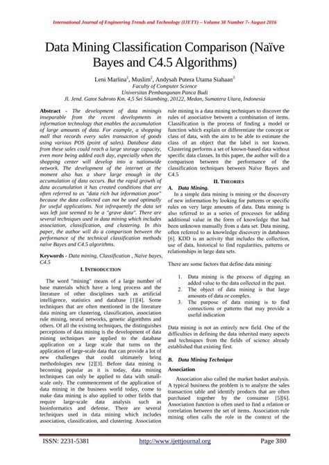 Pdf Data Mining Classification Comparison Naïve Bayes And C45