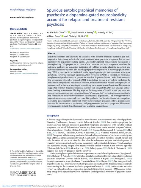 Pdf Spurious Autobiographical Memories Of Psychosis A Dopamine Gated Neuroplasticity Account