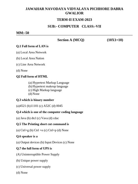 Computer Qp Class Vii 2023 Pdf