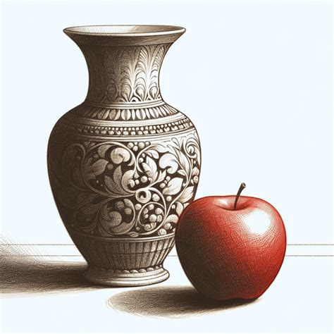 Натюрморт с вазой и красным яблоком рисунок для срисовки срисовки ру
