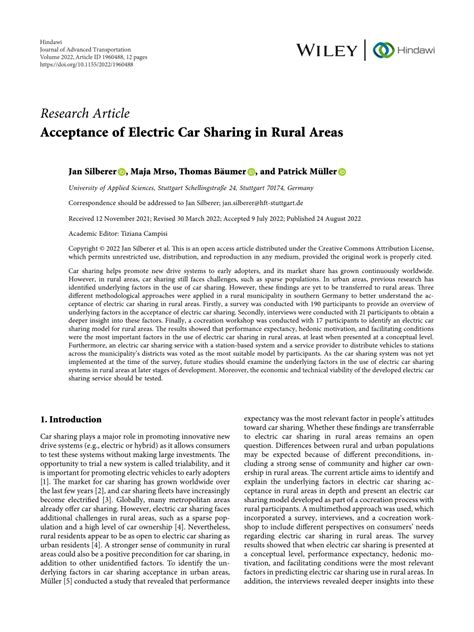 Pdf Acceptance Of Electric Car Sharing In Rural Areas