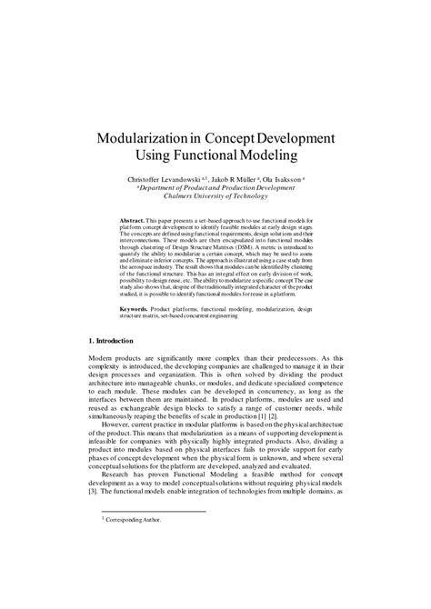 Pdf Modularization In Concept Development Using Functional Modeling