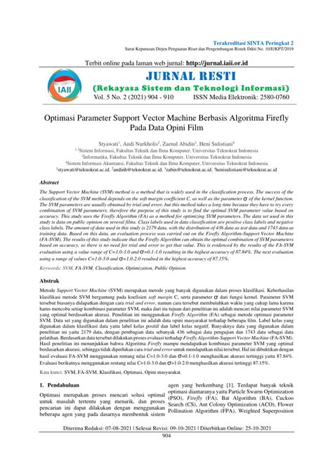 pdf optimasi parameter support vector machine berbasis algoritma