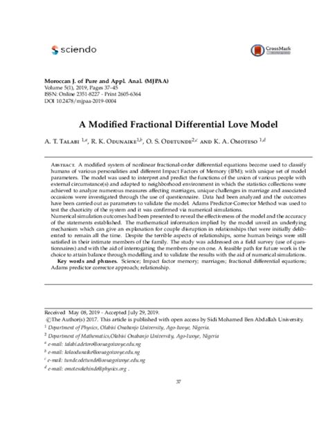 Pdf A Modified Fractional Differential Love Model