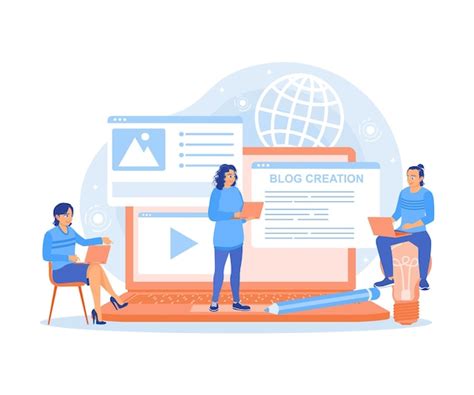 Premium Vector People Create Content Using The Internet Blog Writers