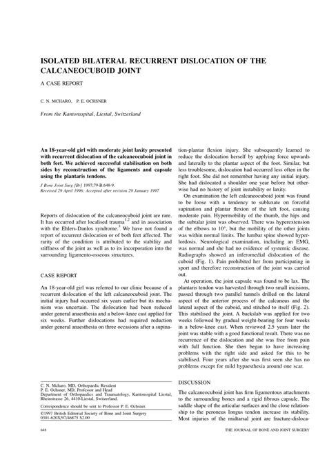 Pdf Isolated Bilateral Recurrent Dislocation Of The Calcaneocuboid