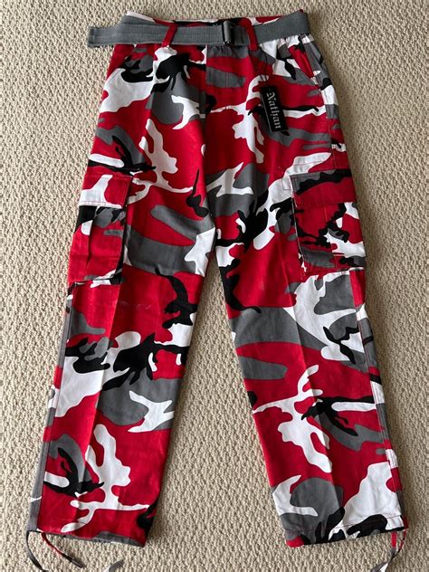 Nwt Mens Nathan Red White Camouflage Camo Belted Cargo Pants All Sizes