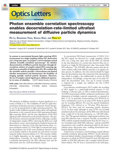 Pdf Photon Ensemble Correlation Spectroscopy Enables Decorrelation