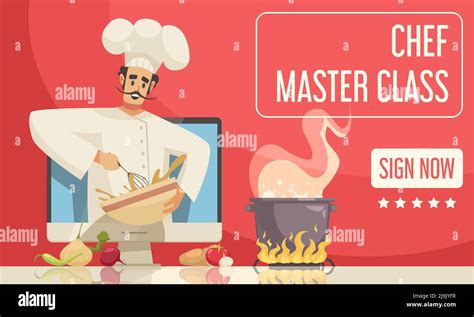 Chef Master Class Poster With Cooking Workshop Symbols Flat Vector