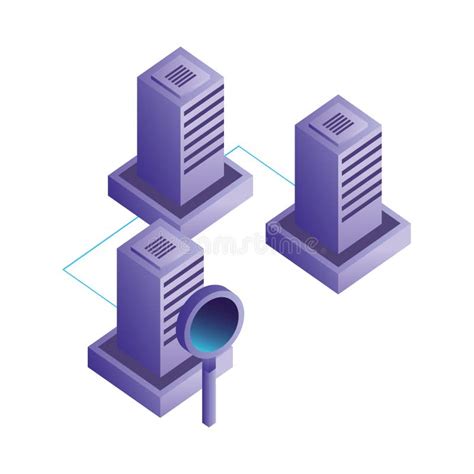 Three Database Center Storage Network Magnifying Glass Stock Illustration Illustration Of