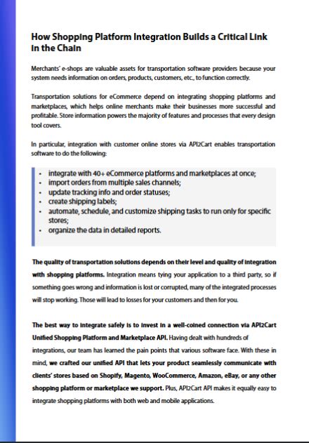 Transportation Api Integration Api2cart