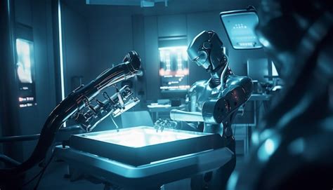 Futuristic Robotic Arm Working In Modern Laboratory Generated By Ai