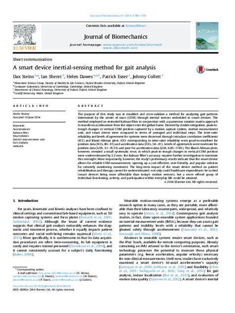 Pdf A Smart Device Inertial Sensing Method For Gait Analysis