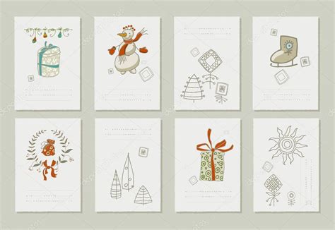 Colecci N Dibujada A Mano De Invitaciones Rom Nticas A Navidad Y A O Nuevo Tarjetas Suaves