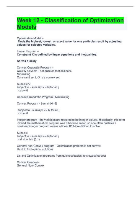 ISYE Week Classification Of Optimization Models ISYE Stuvia US