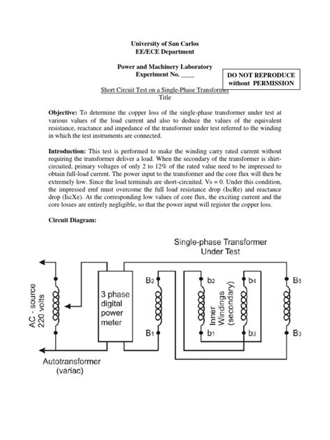 short circuit test on a single phase transformer pdf transformer