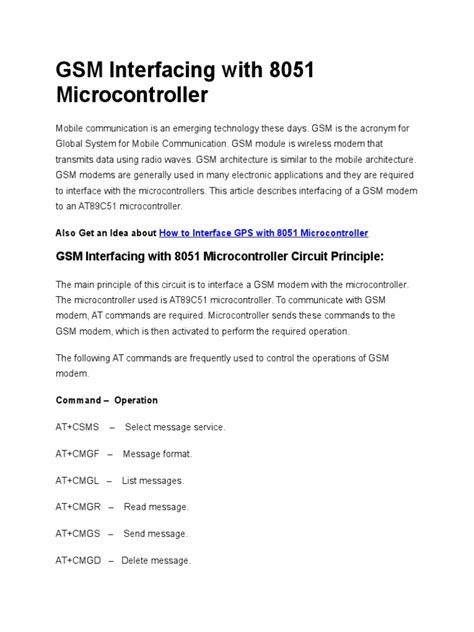 Gsm Interfacing With 8051 Microcontroller Pdf Modem Electronic