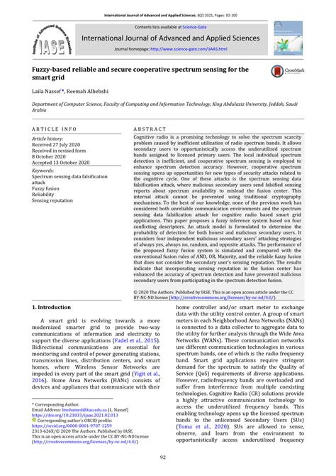 Pdf Fuzzy Based Reliable And Secure Cooperative Spectrum Sensing For The Smart Grid