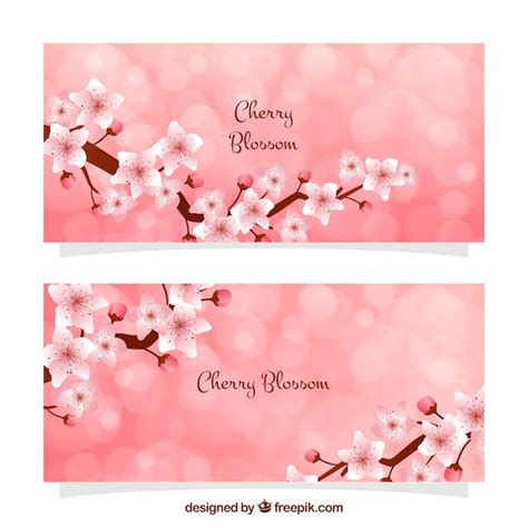Free Vector | Bokeh banners with decorative cherry blossoms