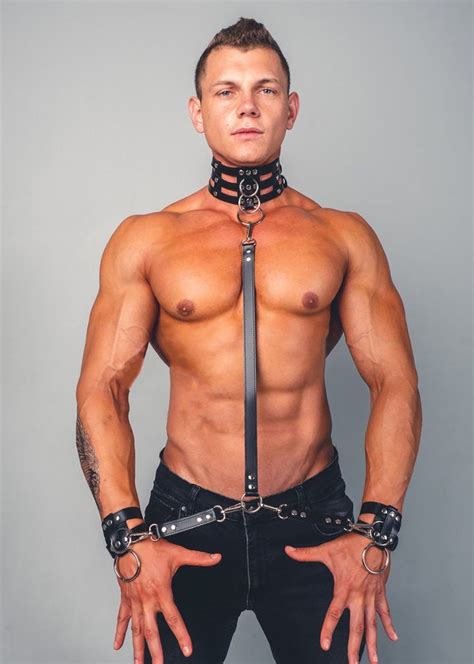 Men Lingerie Leash Wristband Set Lgbt Leather Fancy Strap Set Harness