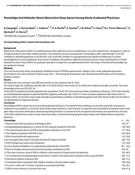 Pdf Knowledge And Attitudes About Obstructive Sleep Apnea Among Newly Graduated Physicians