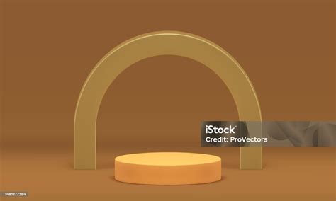 황금 곡선 아치 베이지 스튜디오 배경 현실적인 벡터와 실린더 3d 무대 수상 경기장 0명에 대한 스톡 벡터 아트 및 기타 이미지