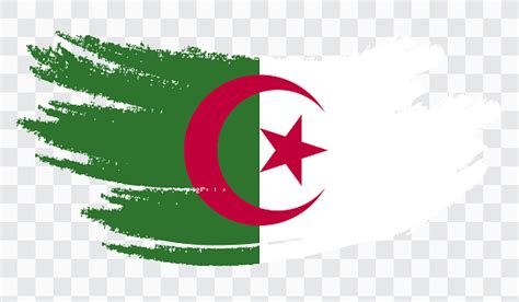 알제리 국기와 함께 그런 지 브러시 스트로크 수채화 그림 깃발 포스터 국기의 배너 스타일 수채화 그리기 투명한 배경에 격리된