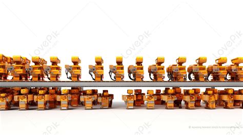 업계 자동화 개념을 나타내는 로봇 조립 라인의 흰색 배경 3d 렌더링 흰색 라인 배경 자동 배경 생산 라인 배경 이미지