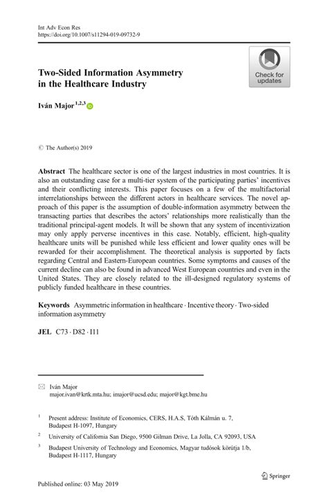 Pdf Two Sided Information Asymmetry In The Healthcare Industry