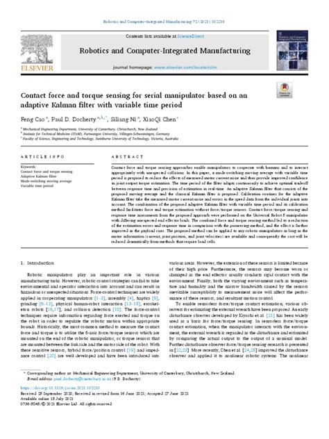 2021 Contact Force And Torque Sensing For Serial Manipulator Based On An Adaptive Kalman Filter