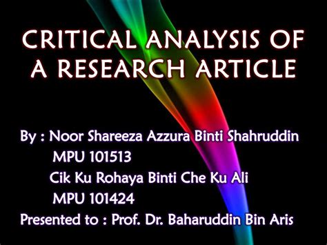 Ppt Critical Analysis Of A Research Article Powerpoint Presentation