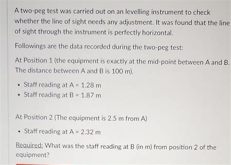 solved a two peg test was carried out on an levelling