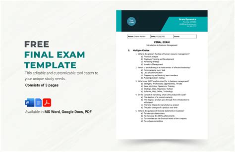 Free Exam Templates To Edit Online