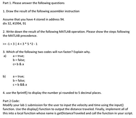 Solved Part 1 Please Answer The Following Questions 1 Draw